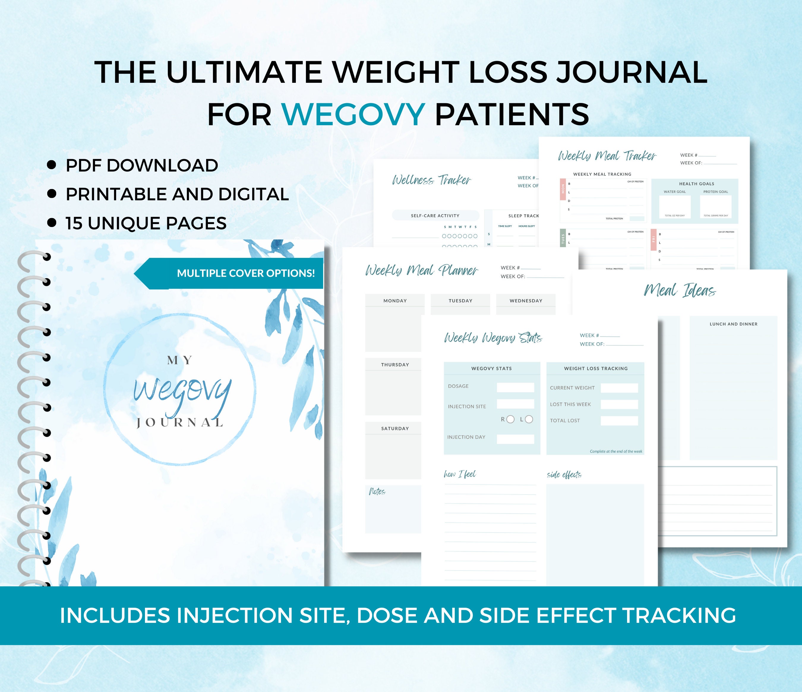 Wegovy Weight Loss Tracker PDF, Weightloss Journal, Fitness Planner ...