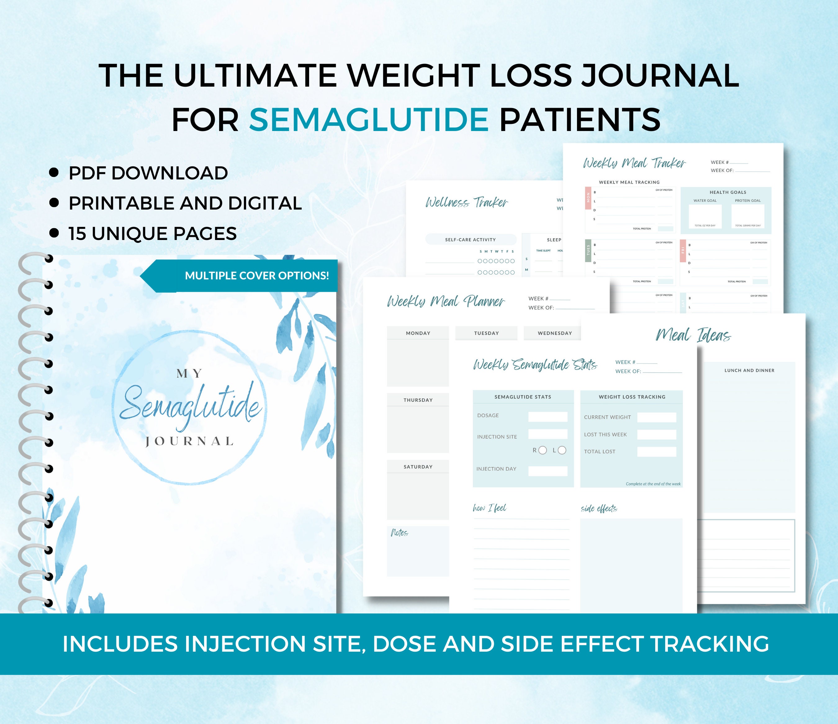 Semaglutide Weight Loss Tracker PDF, Weightloss Journal, Fitness ...