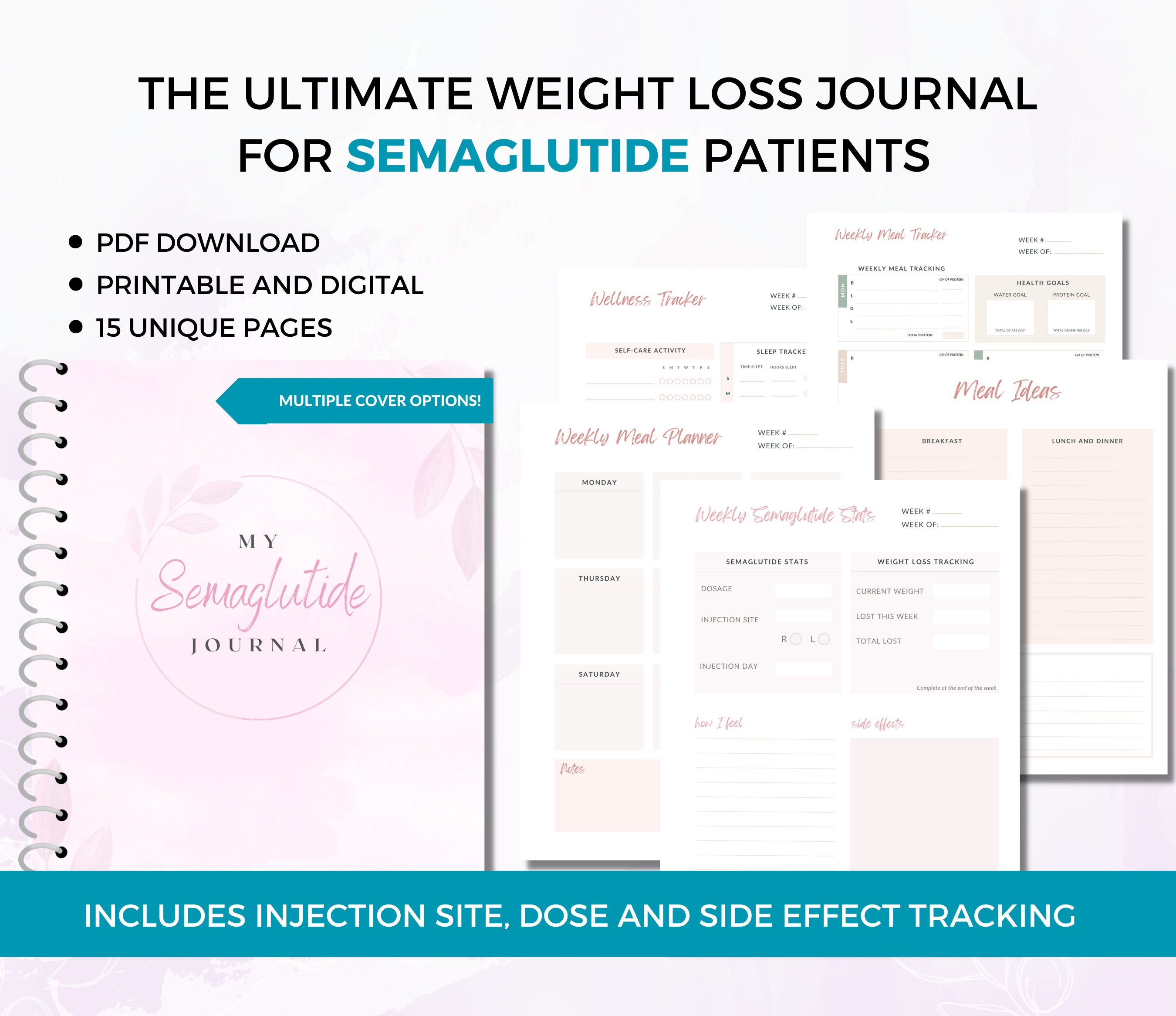 Semaglutide Weight Loss Tracker PDF, Weightloss Journal, Fitness ...