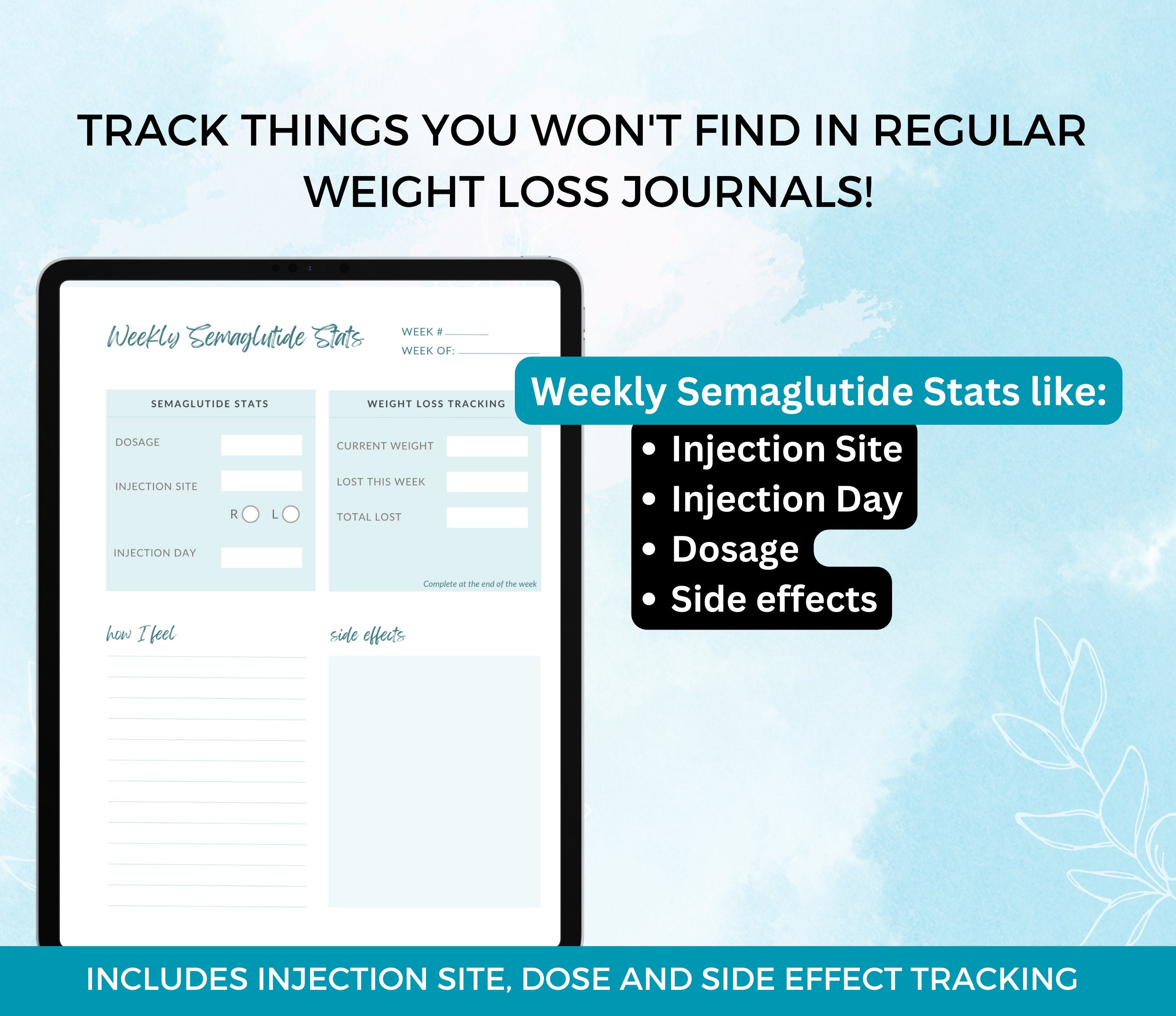 Semaglutide Weight Loss Tracker PDF, Weightloss Journal, Fitness ...