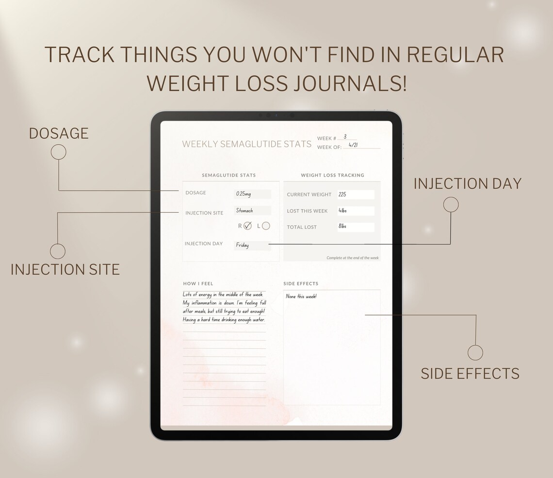 Semaglutide Weight Loss Tracker PDF, Weightloss Journal, Fitness ...