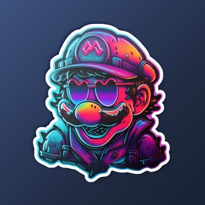 Mario in a Futuristic Synth-wave Neon Style Cool Retro Gaming Sticker ...