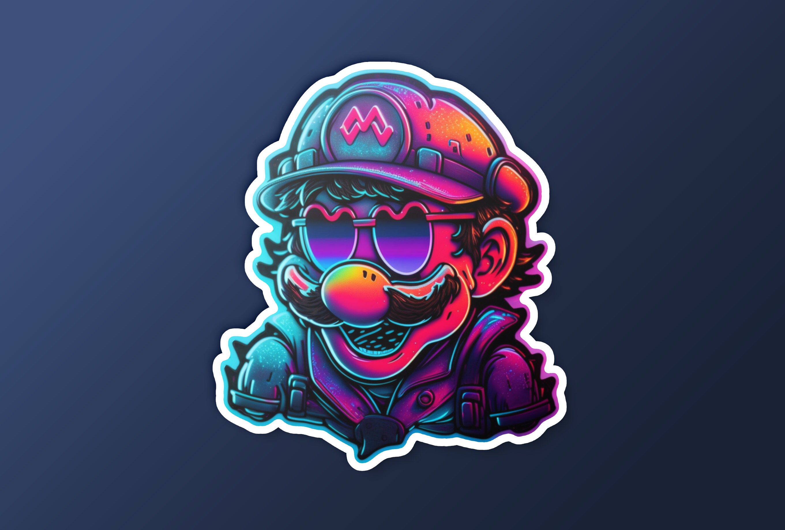Mario in a Futuristic Synth-wave Neon Style Cool Retro Gaming Sticker ...