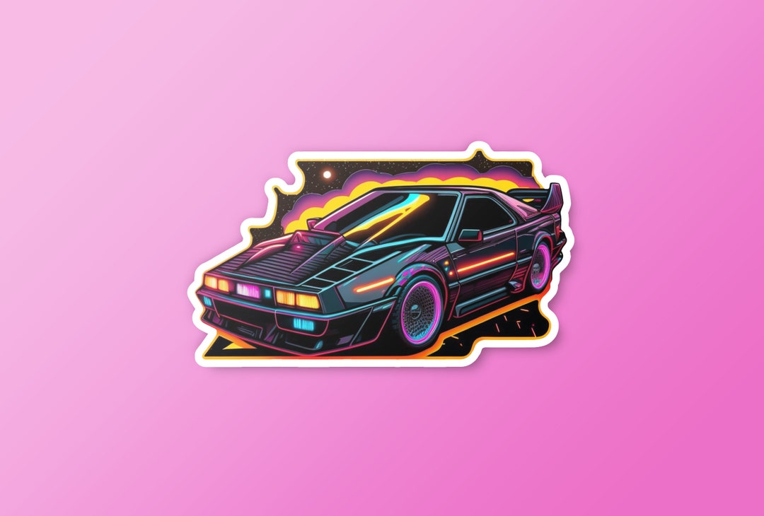 Retro Synth-wave Neon Super Car Sticker Cool and Stylish - Etsy