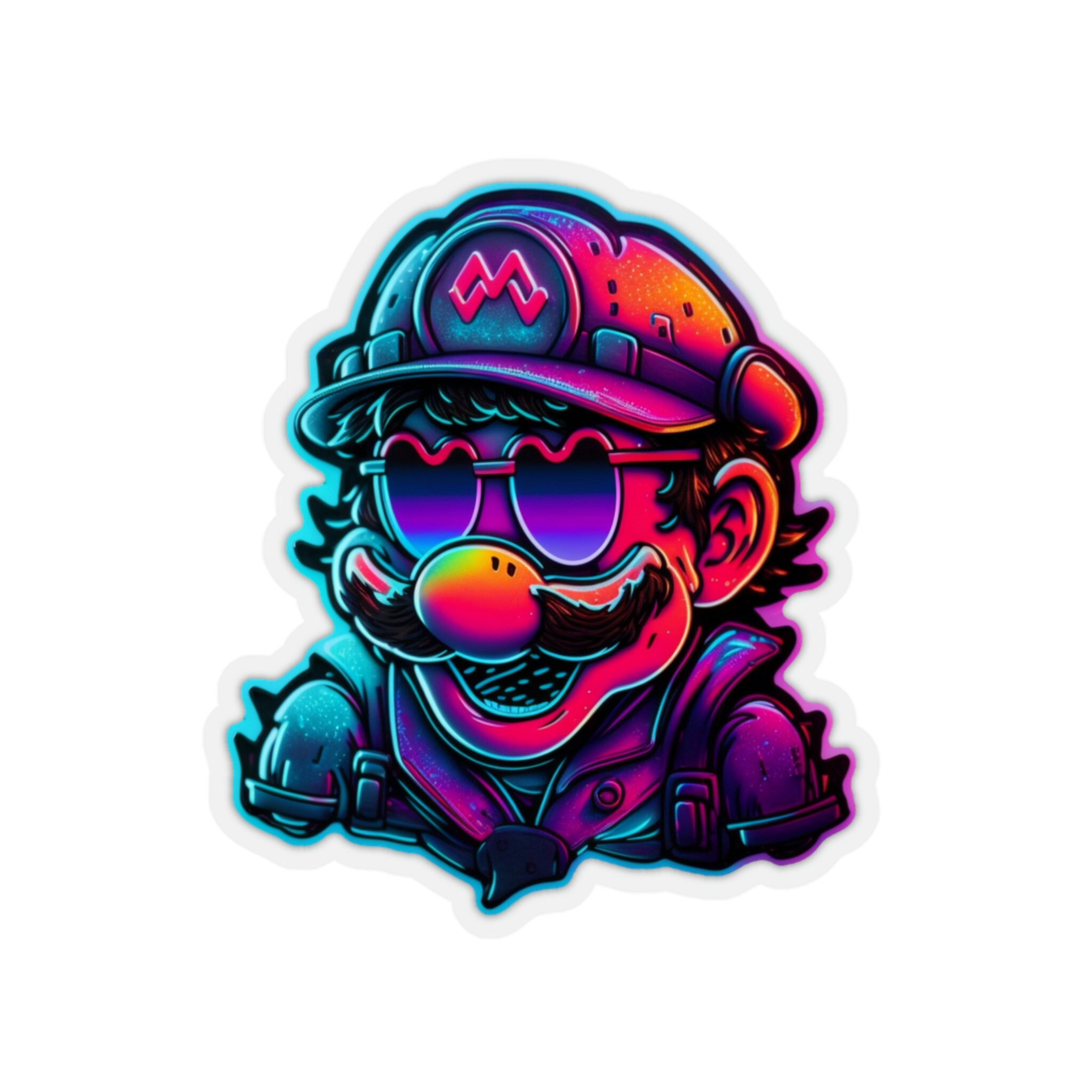 Mario in a Futuristic Synth-wave Neon Style Cool Retro Gaming Sticker ...