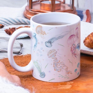 Jellyfish Mug, Gift for Friend, Pastel Sea Jellies Coffee Cup, Kawaii ...