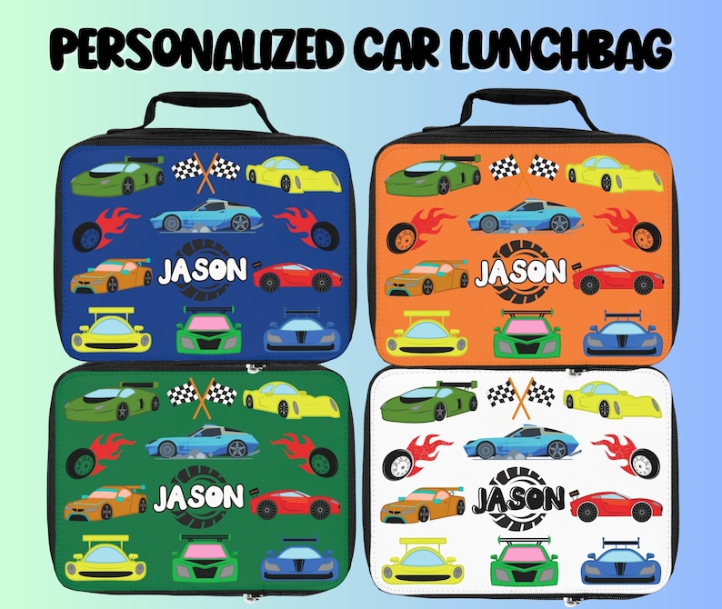 Car Lunch Box, Personalized Race Car Insulated Lunchbag, Boys Lunch Bag ...