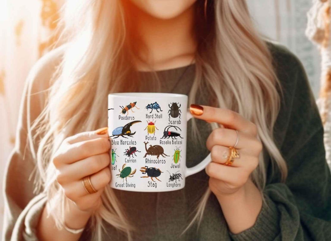 Beetle Mug: Entomophile Gift, Insect Print Coffee Cup, Entomology Lover ...