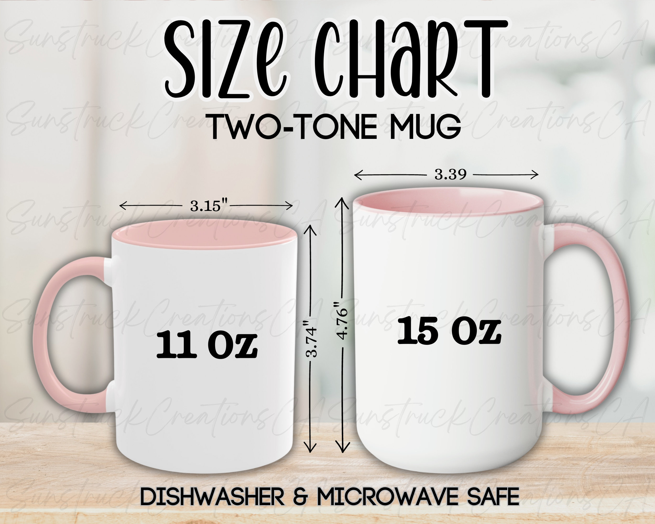 Two Tone Mug Size Chart Mockup, Pink Coffee Mug Sizing Chart, Accent ...