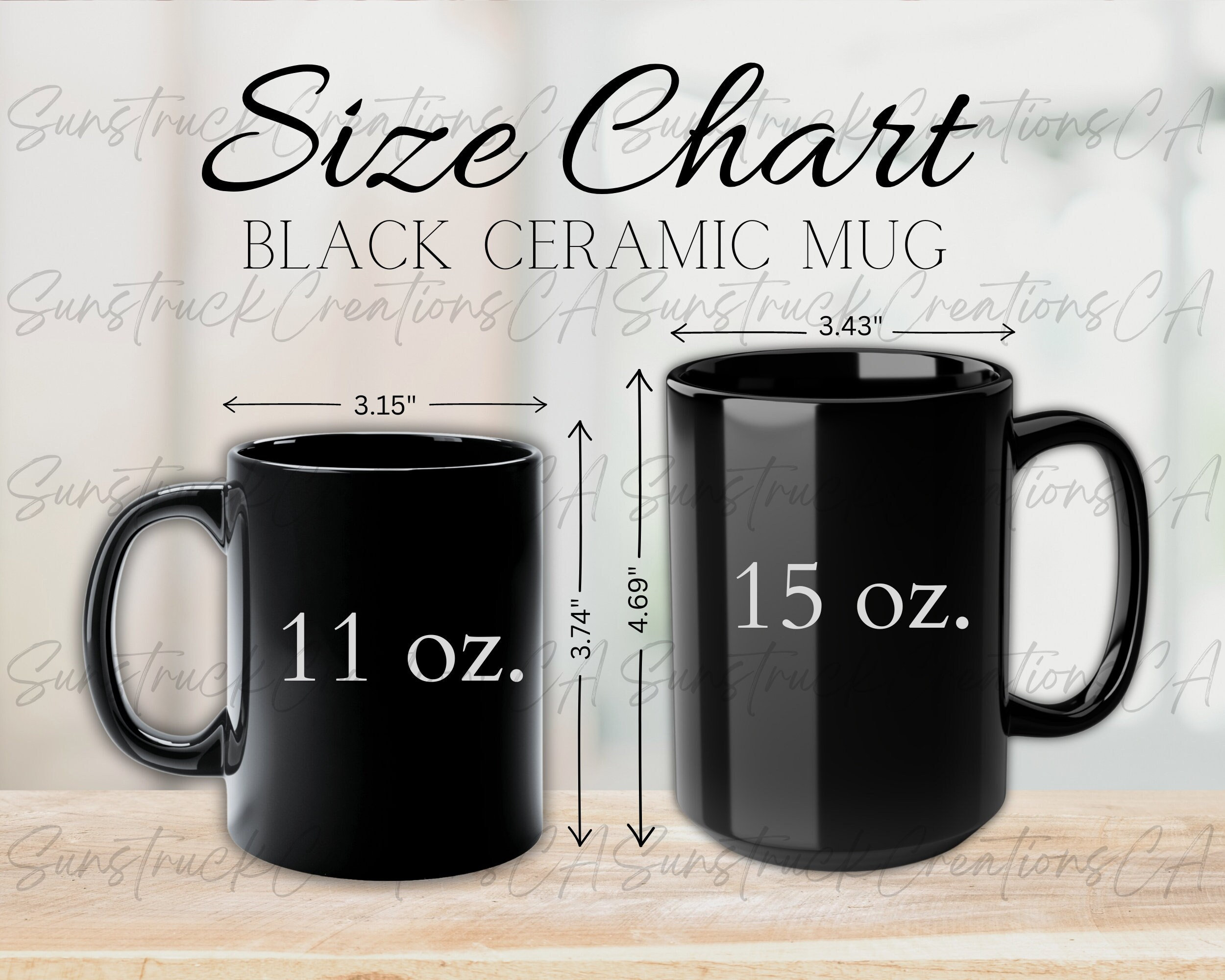 Black Mug Size Chart Ceramic Mug Size Chart 11 Oz. 15 Oz. Glossy Black ...