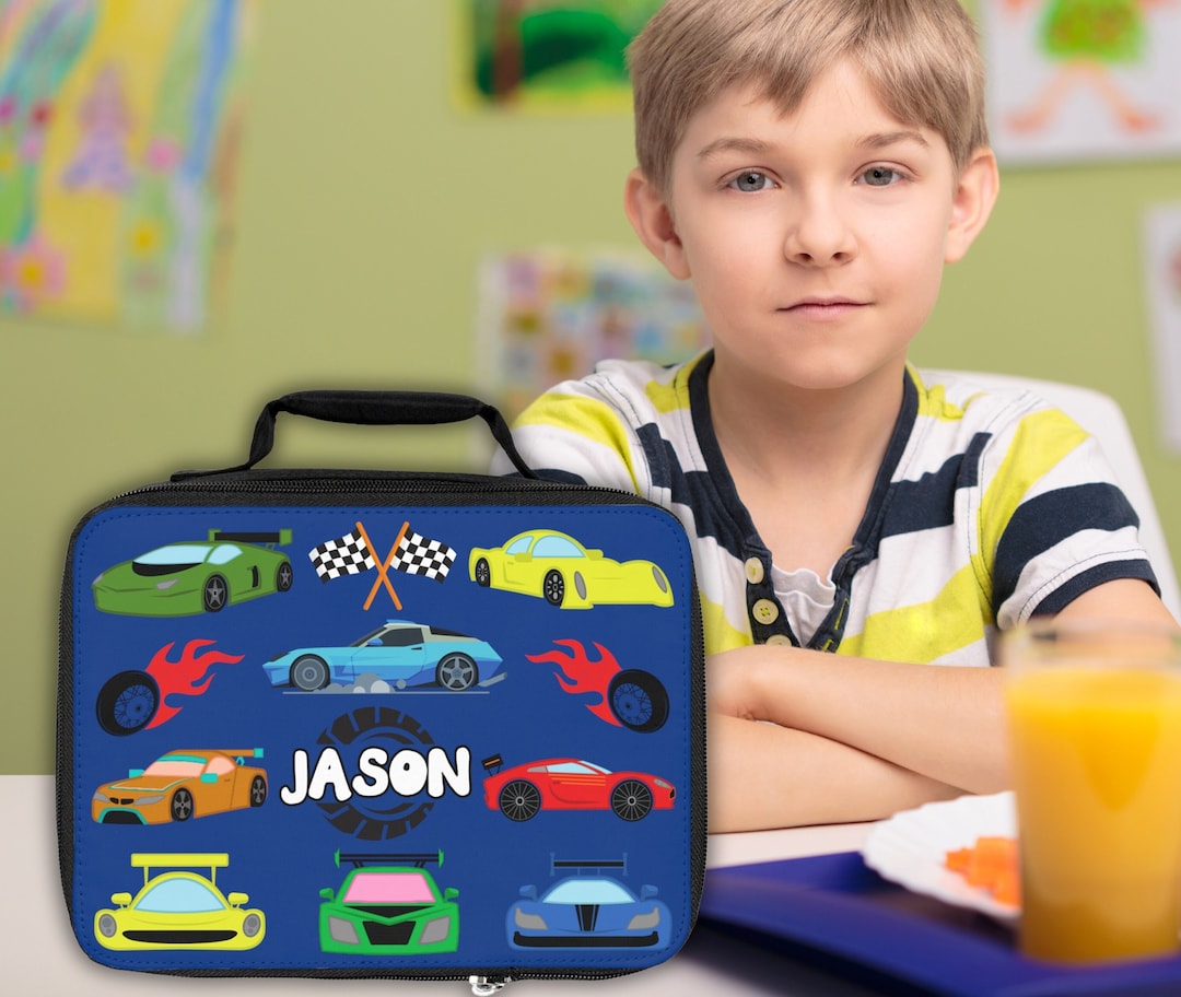 Car Lunch Box, Personalized Race Car Insulated Lunchbag, Boys Lunch Bag ...