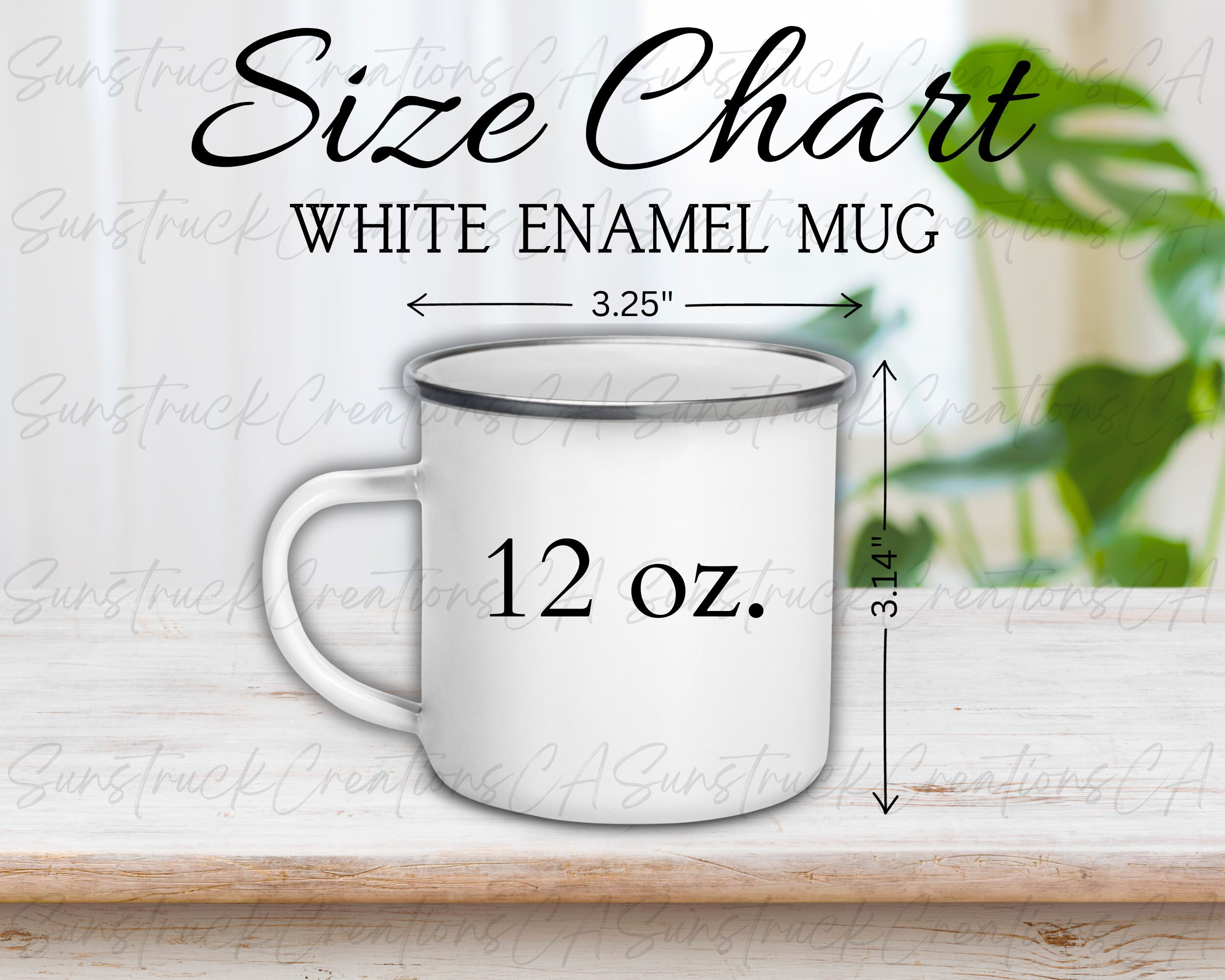 Enamel Mug Size Chart, White Enamel Mug Measurement 12oz, Enamel Mug ...