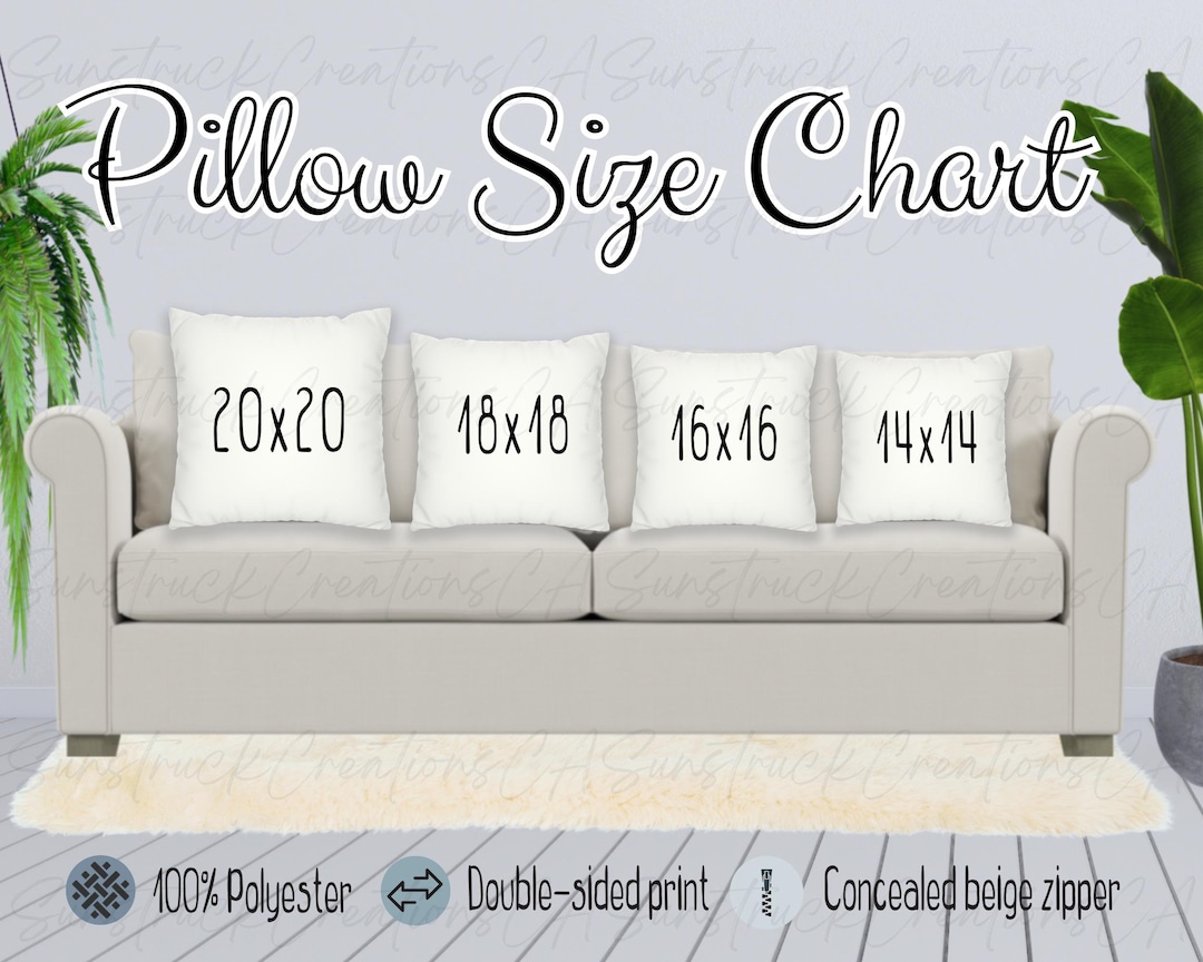 Pillow Size Chart, Mockup Cushion Cover Sizing Guide, Accent Throw ...