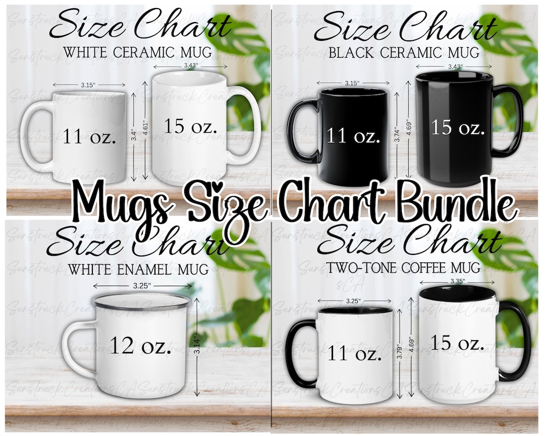 Mug Size Chart Bundle, Coffee Mug Size Chart, Mockup Size Chart, Mug ...