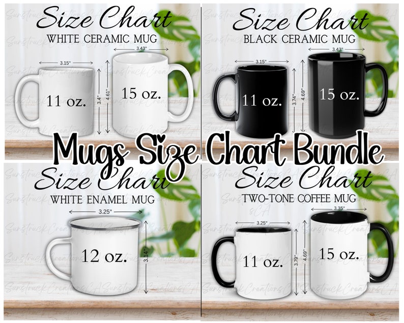 Mug Size Chart Bundle, Coffee Mug Size Chart, Mockup Size Chart, Mug ...