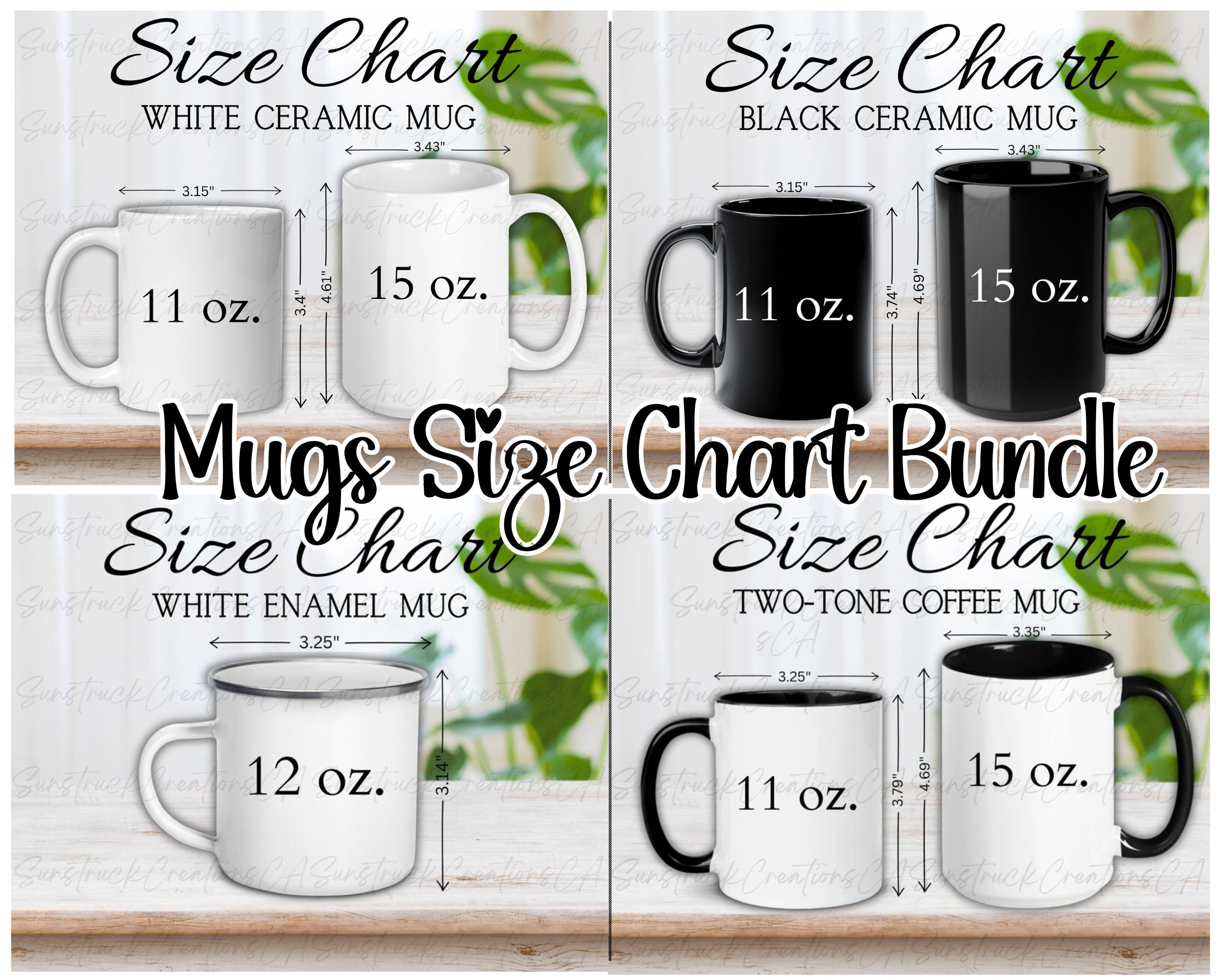Mug Size Chart Bundle, Coffee Mug Size Chart, Mockup Size Chart, Mug ...