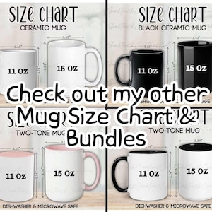 Mug Size Chart Bundle, Coffee Mug Size Chart, Mockup Size Chart, Mug ...