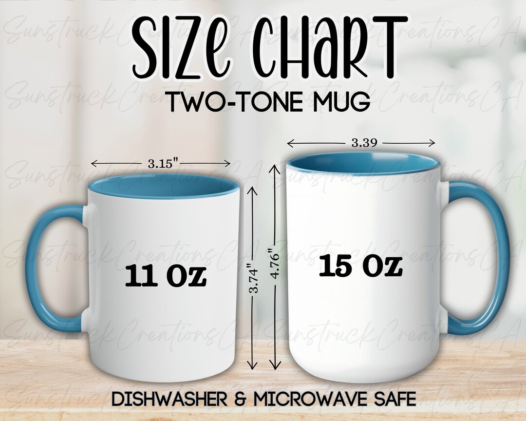 Two Tone Mug Size Chart Mockup, Blue Accent Coffee Cup Sizing Chart ...