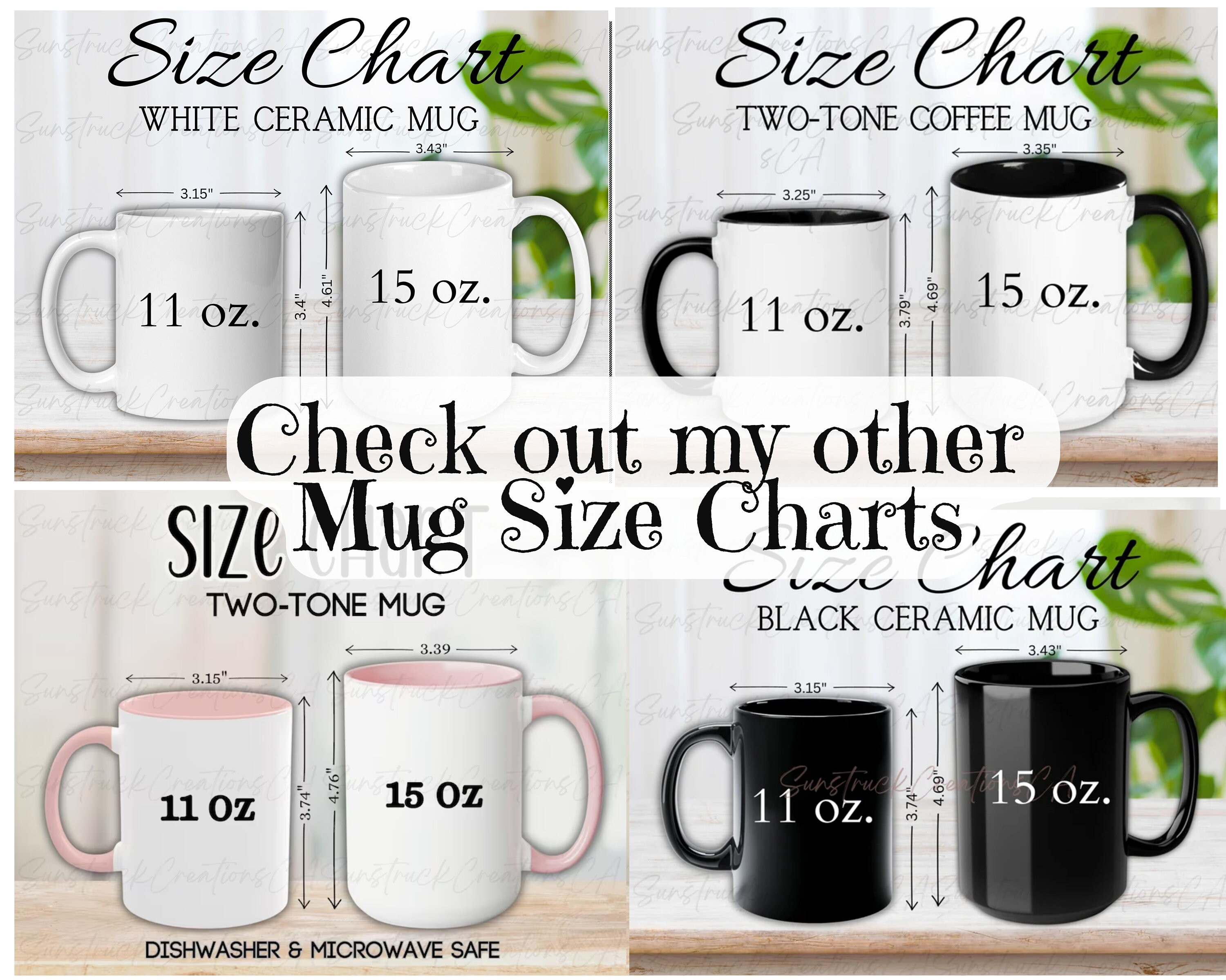 Two Tone Mug Size Chart Mockup, Blue Accent Coffee Cup Sizing Chart ...