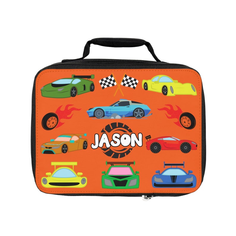 Car Lunch Box, Personalized Race Car Insulated Lunchbag, Boys Lunch Bag ...