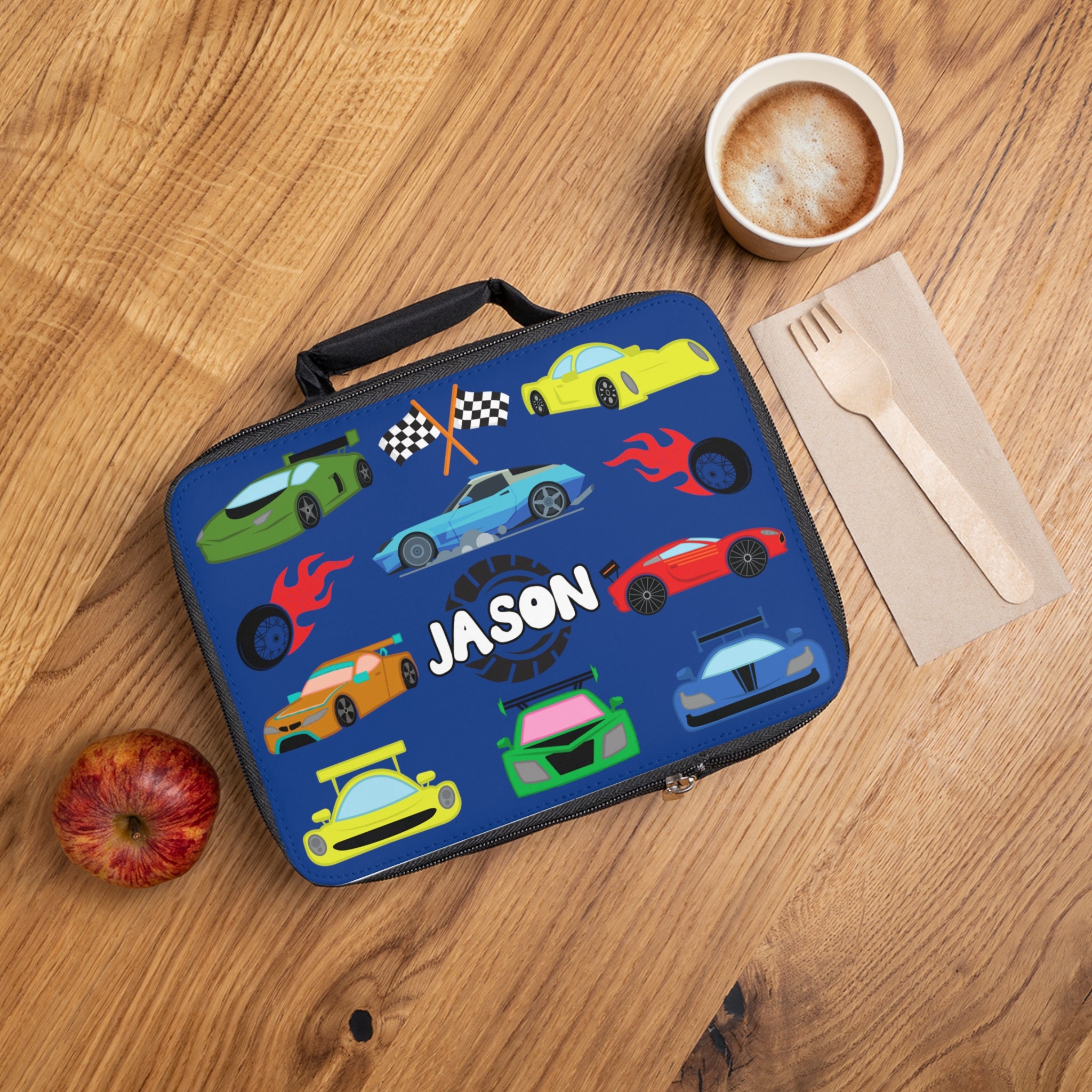 Car Lunch Box, Personalized Race Car Insulated Lunchbag, Boys Lunch Bag ...