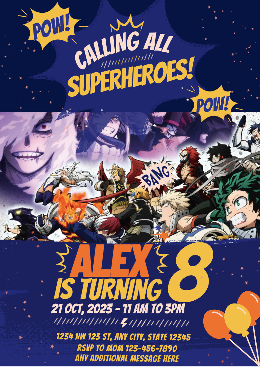 My Hero Academia Birthday Invite - Etsy