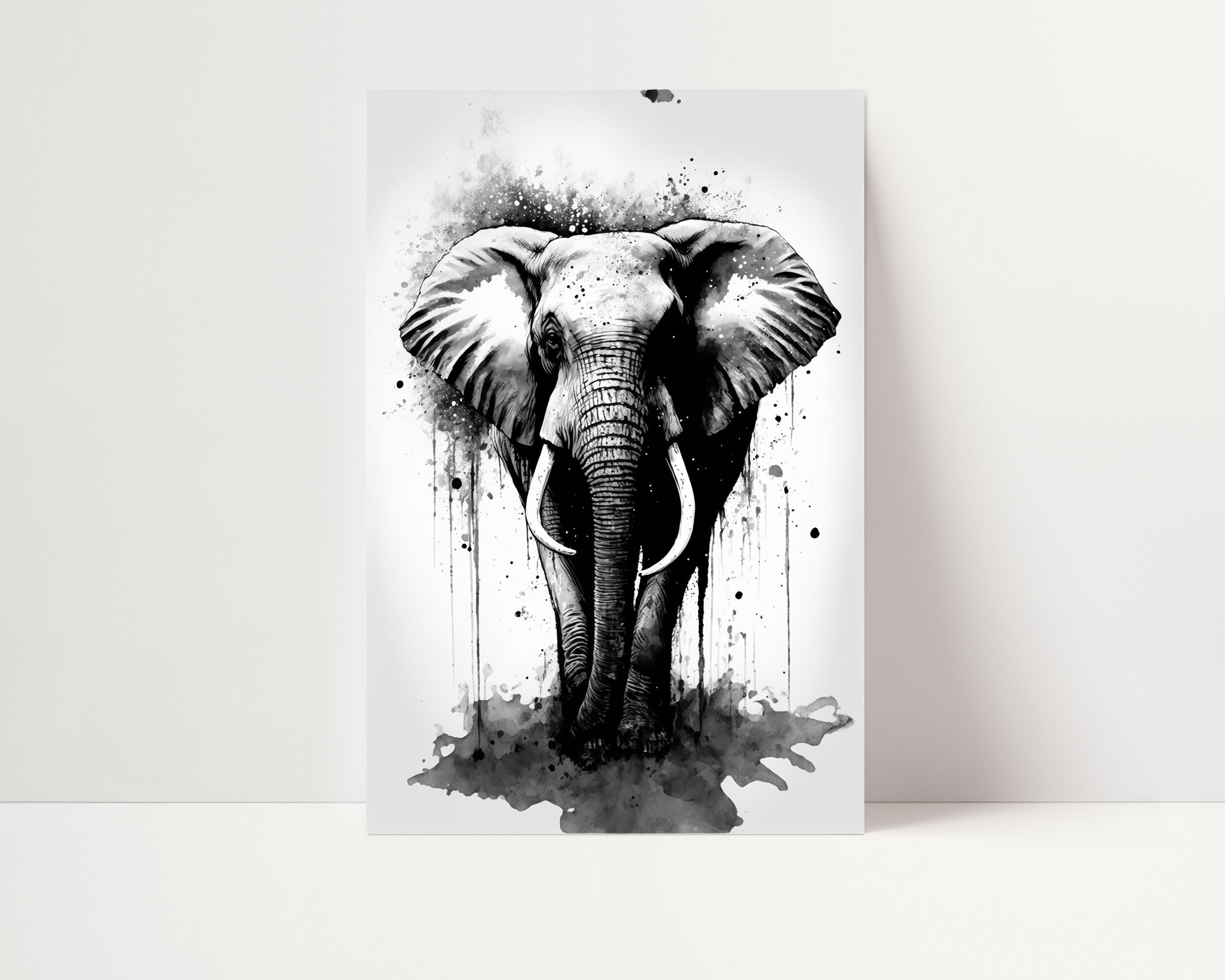 Black And White Elephant Drawing