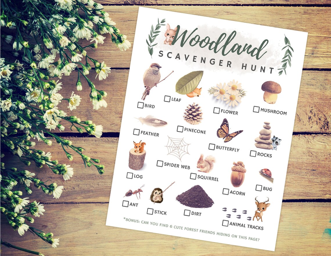 Printable Bingo AND Scavenger Hunt Woodland Party Games DIY Instant ...