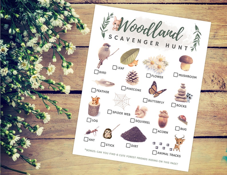 Printable Bingo AND Scavenger Hunt Woodland Party Games DIY Instant ...