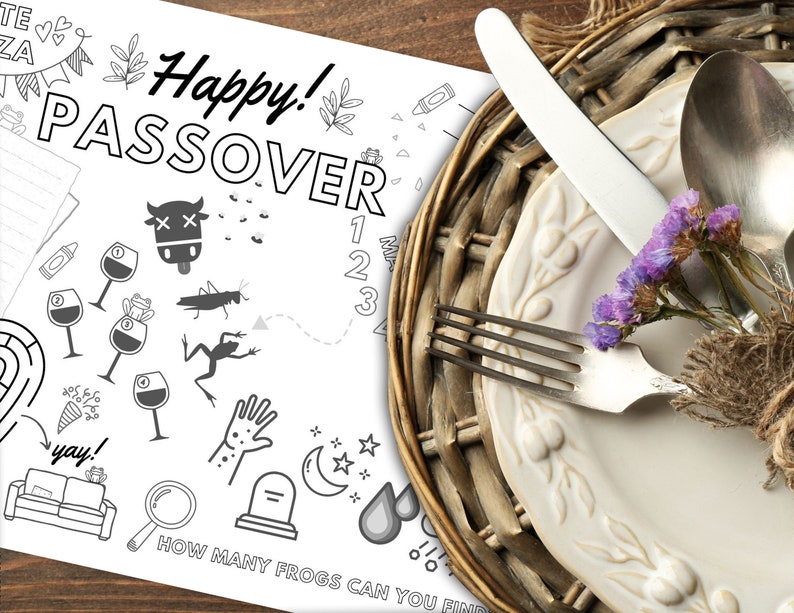 Printable Passover Placemats 2 Sizes, Coloring Game Table Decoration ...