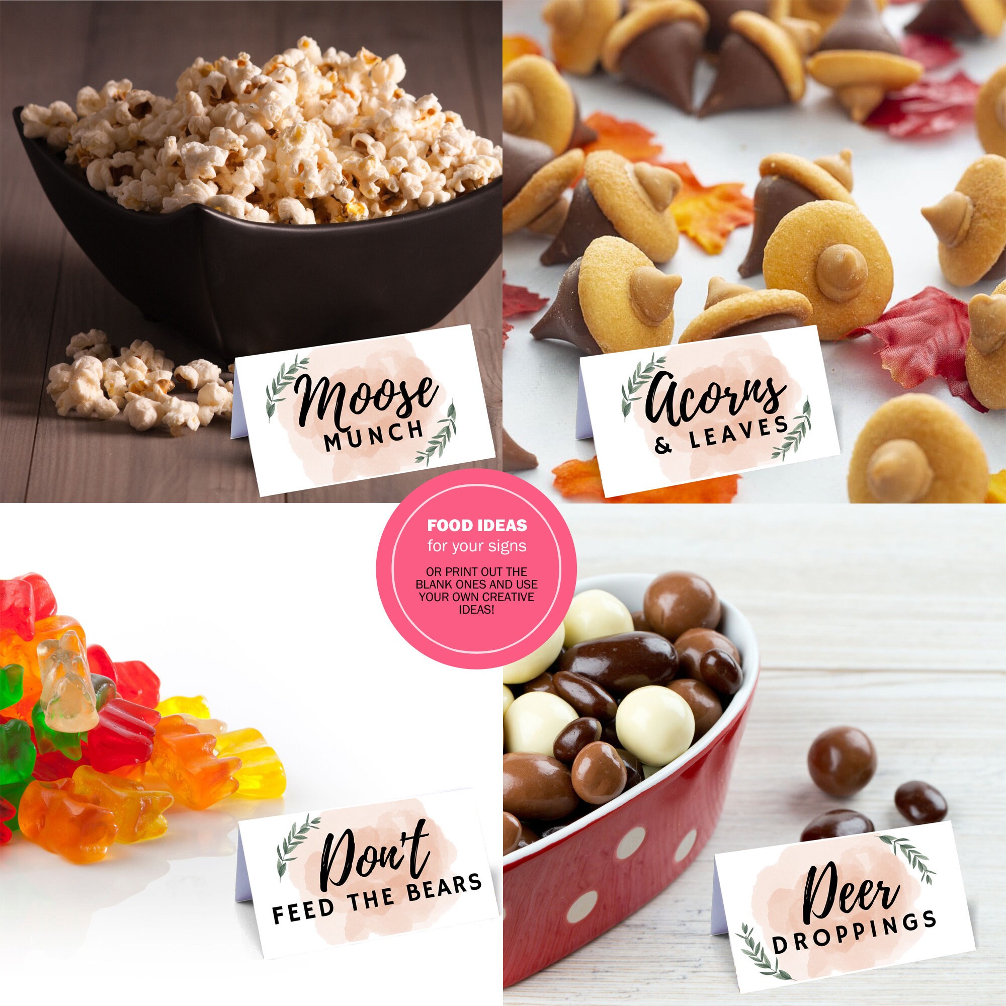 Woodland Place Cards Printable Forest Party Food Label Name Cards, Baby ...