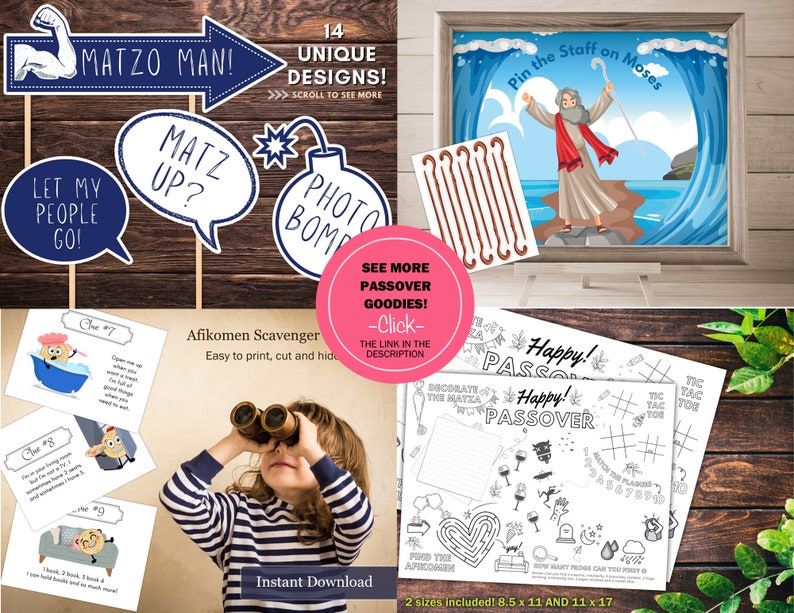 Printable Passover Placemats 2 Sizes, Coloring Game Table Decoration ...