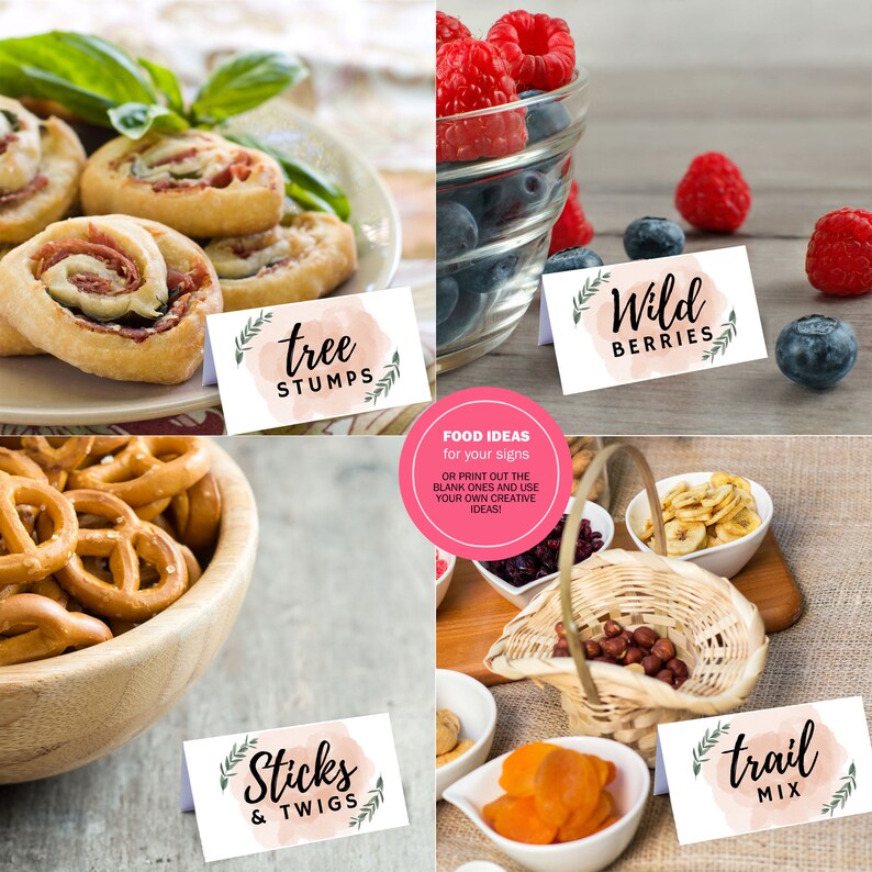 Woodland Place Cards Printable Forest Party Food Label Name Cards, Baby ...