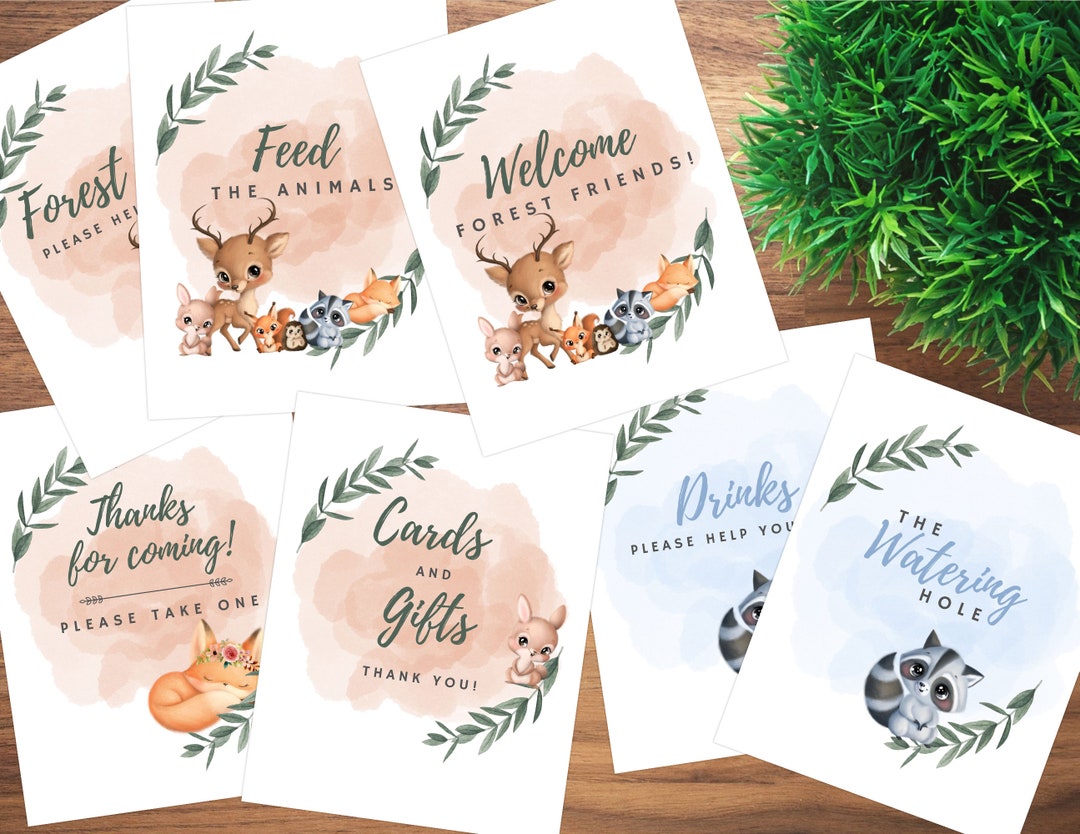 Table Signs Woodland Animal Party Package Enchanted Forest Birthday ...