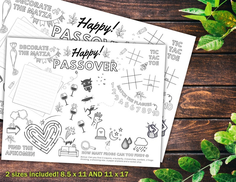 Printable Passover Placemats 2 Sizes, Coloring Game Table Decoration ...