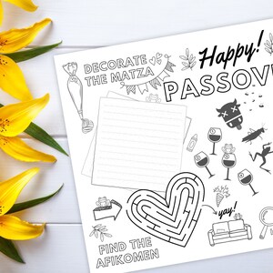 Printable Passover Placemats 2 Sizes, Coloring Game Table Decoration ...
