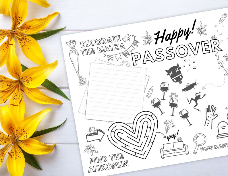 Printable Passover Placemats 2 Sizes, Coloring Game Table Decoration ...