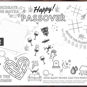 Printable Passover Placemats 2 Sizes, Coloring Game Table Decoration ...