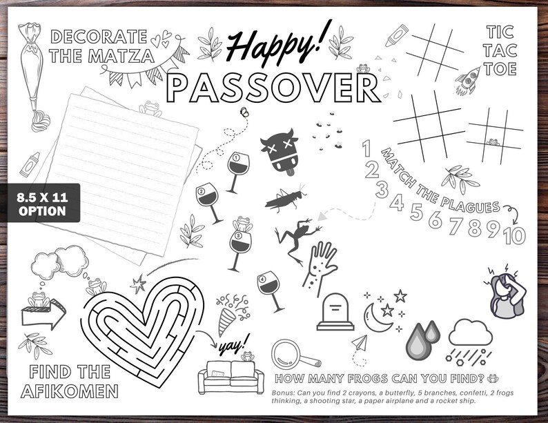 Printable Passover Placemats 2 Sizes, Coloring Game Table Decoration ...