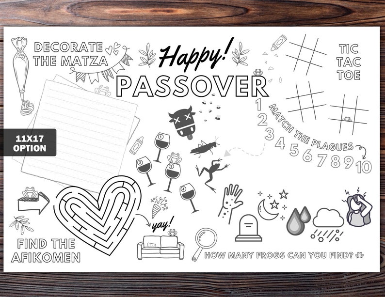 Printable Passover Placemats 2 Sizes, Coloring Game Table Decoration ...