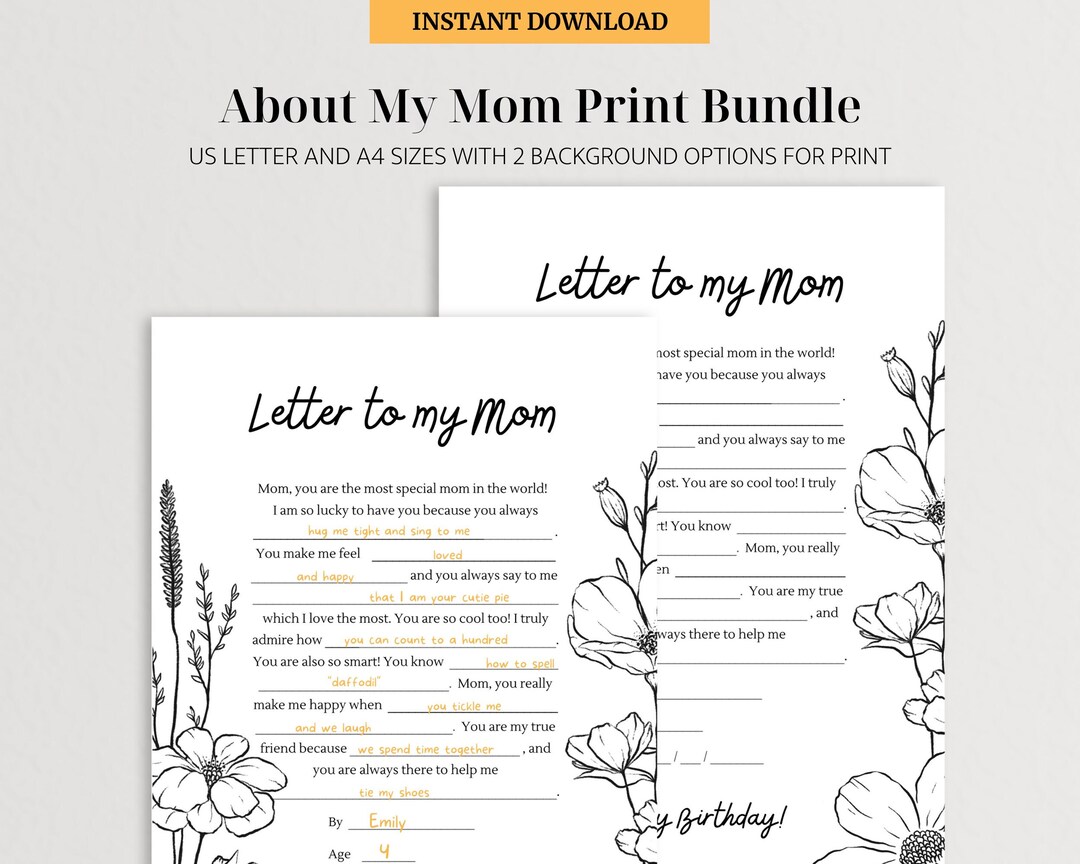 All About My Mom Fill-in-the-blank Kids Questionnaire - Etsy