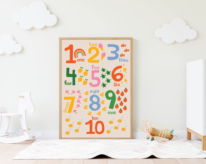 Numbers 1-10 Nursery Print: Primary Colors Educational Poster (digital ...