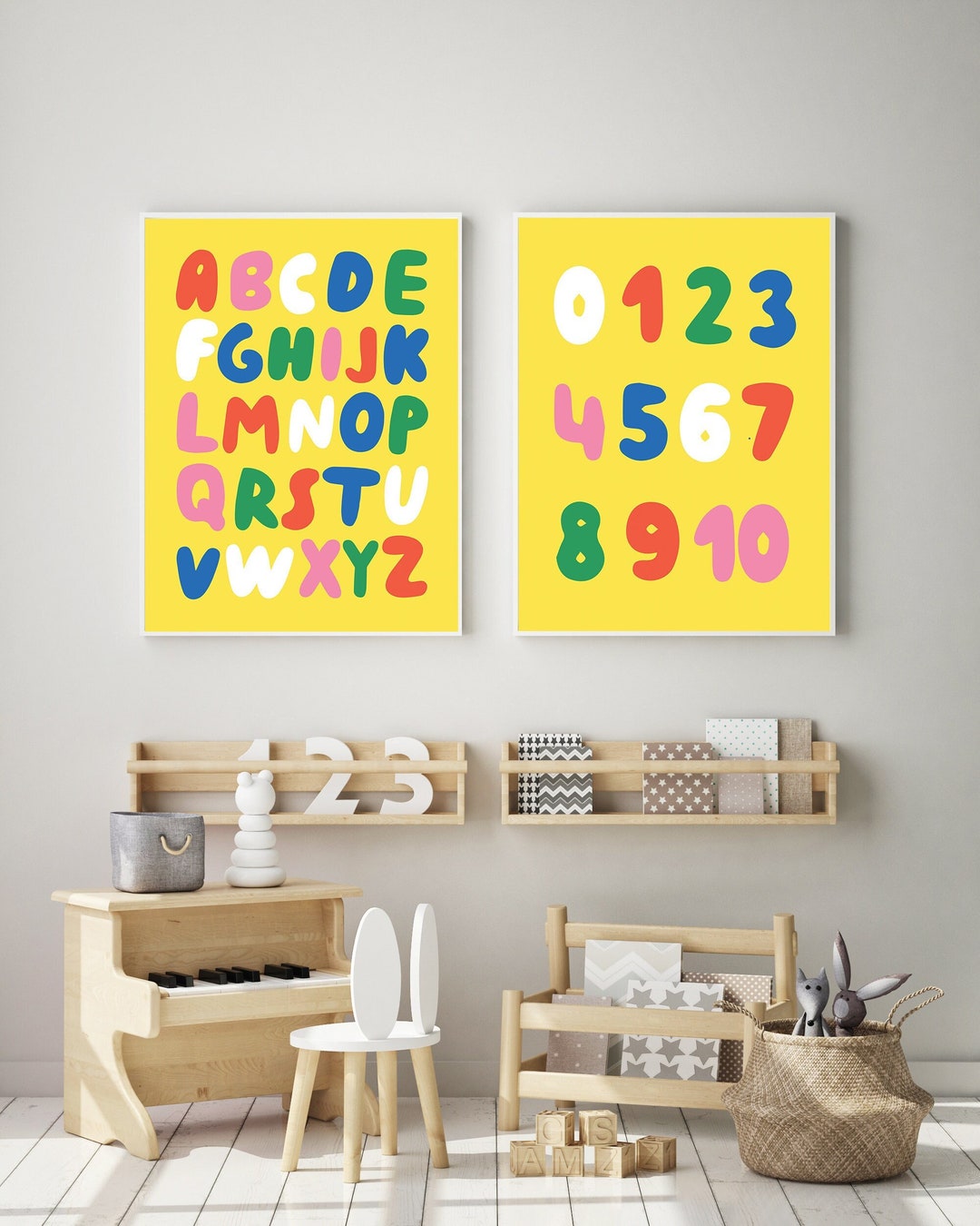 Yellow Alphabet and Numbers Print Set: Kids Nursery Decor (digital ...