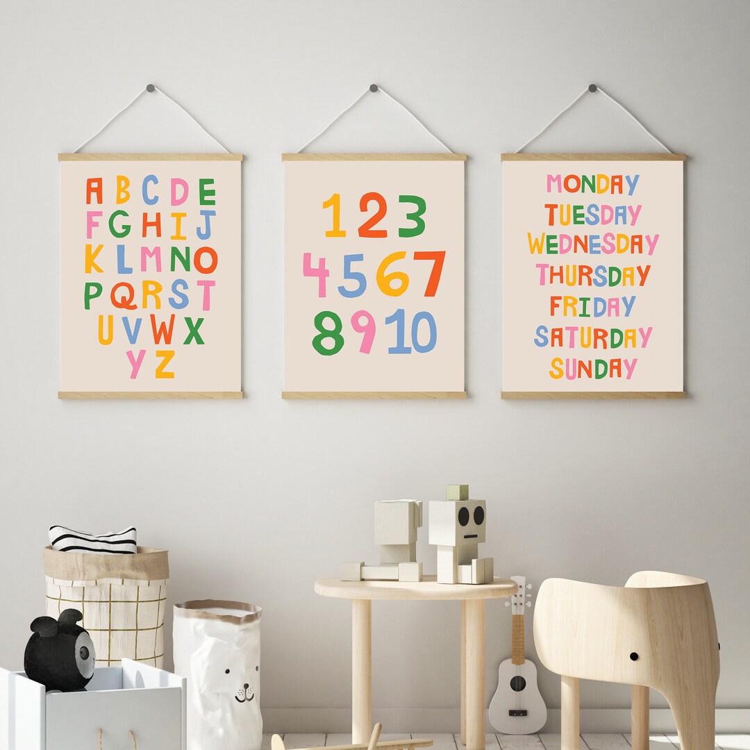 Set of 3 Educational Prints • Rainbow Alphabet, Numbers and Days of the ...