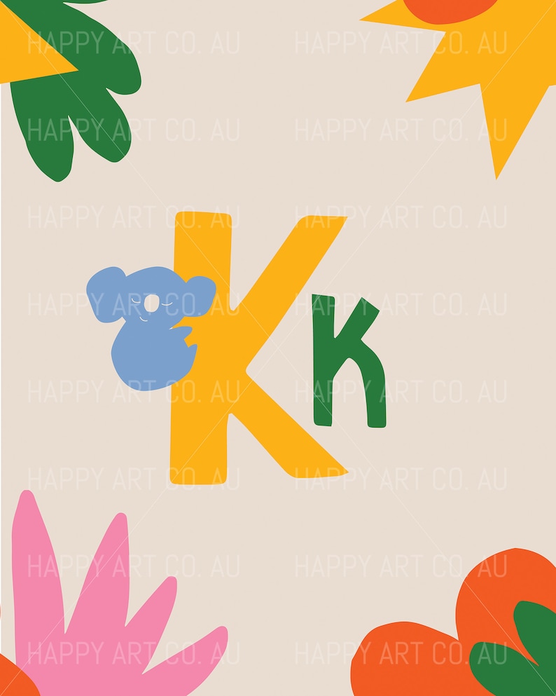 Lámina infantil con la letra K de Koala: Arte mural infantil con la ...