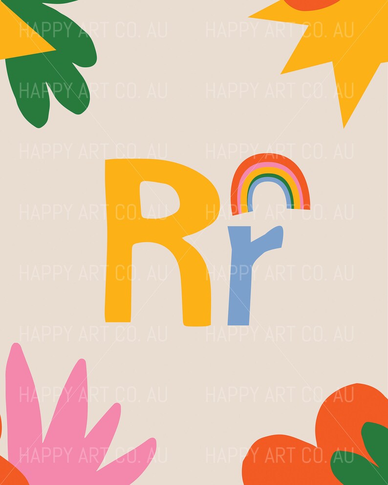 Letter R Rainbow Nursery Print Kids Bedroom Wall Art Nursery Wall Art ...