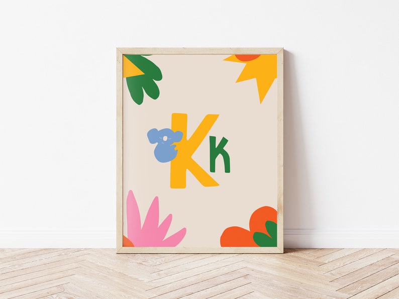 Lámina infantil con la letra K de Koala: Arte mural infantil con la ...