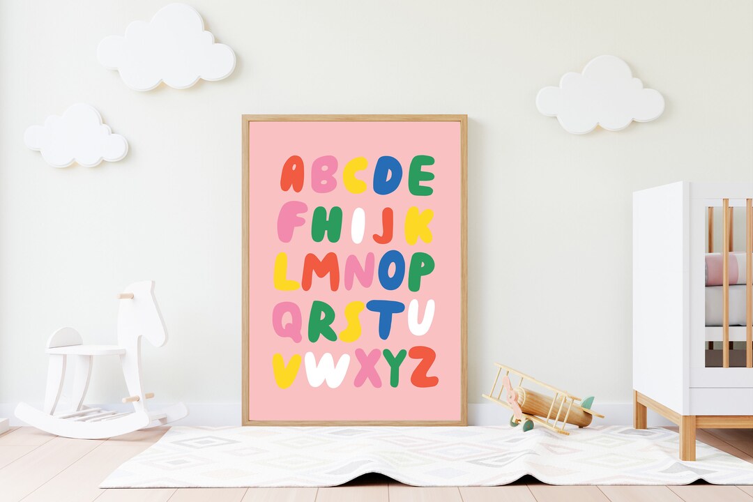 Alphabet Poster Pink Bubble Alphabet Print Educational Wall Art Nursery ...