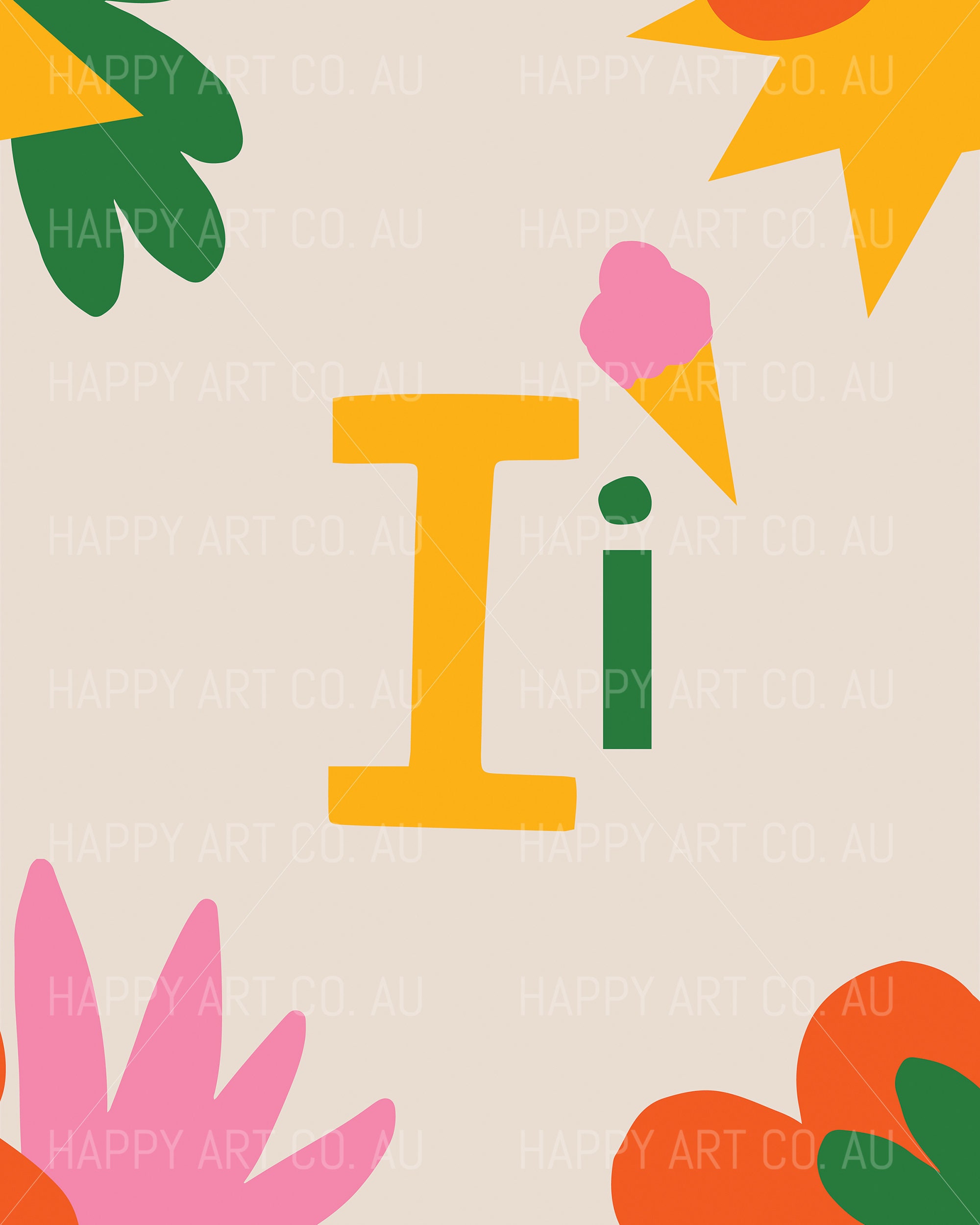 Letter I Ice Cream Nursery Print Kids Bedroom Wall Art Nursery Wall Art ...