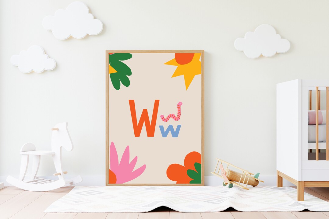 Letter W Worm Print: Colorful Kids Nursery Wall Art (digital Download ...
